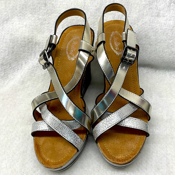 Italina | Shoes | New Italina Silver Wedge Heels Sandals Ladies Sz 75 ...